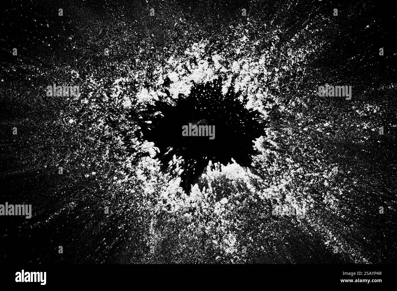 Detail of a fine white Holi flour powder granules dust cocaine drug ...