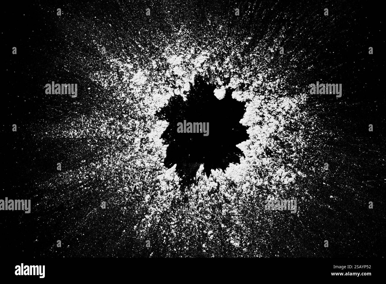 Detail of a fine white Holi flour powder granules dust cocaine drug ...