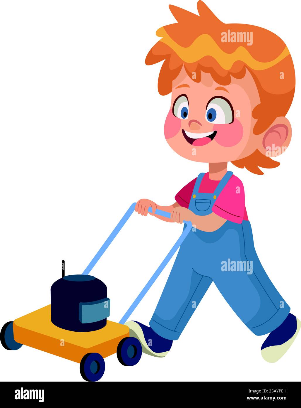 Blond Boy Pushing Toy Lawnmower Stock Vector Image & Art - Alamy