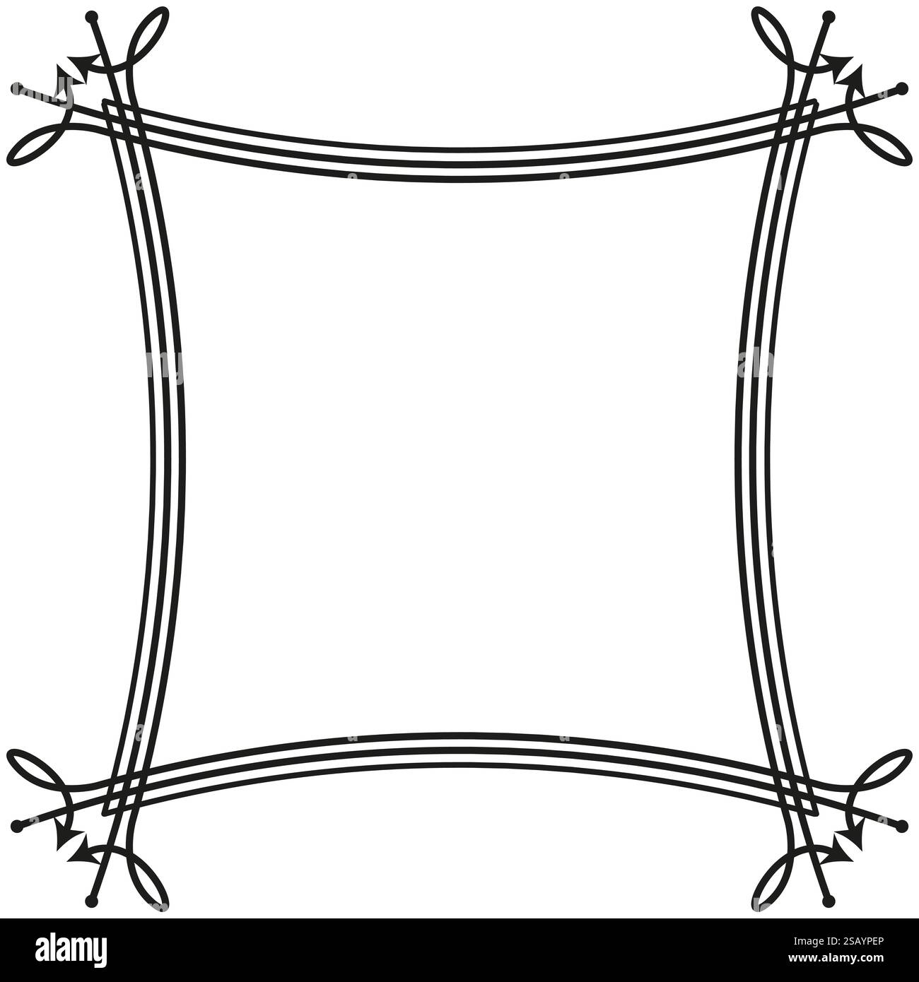 Curved decorative frame. Black vector outline. Elegant geometric border ...