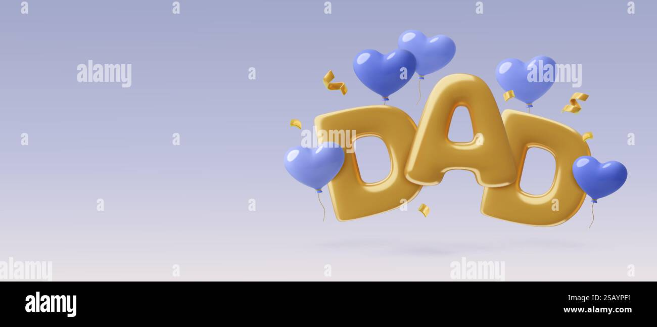 Fathers Day background in a 3d style with flying gold Dad inflated text ...