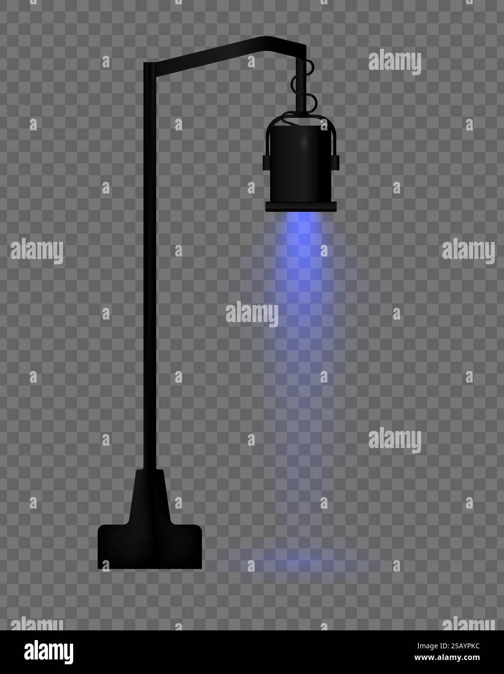 Realistic vector street lamp with blue light on a transparent ...
