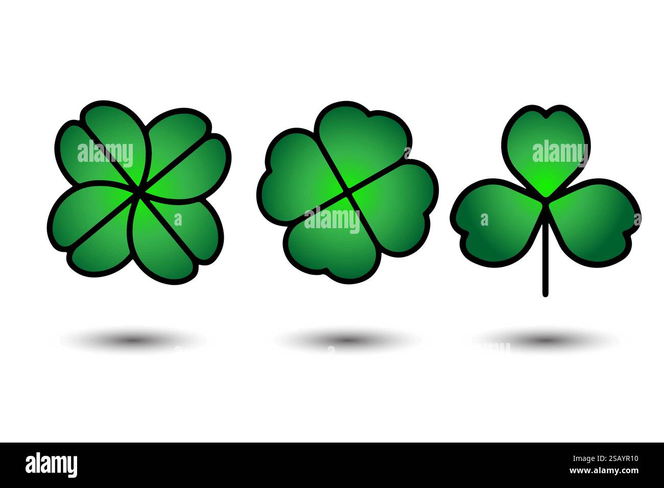 Green Shamrock clover icon. St Patrick day symbol, leprechaun leaf sign. Shamrock clover ...