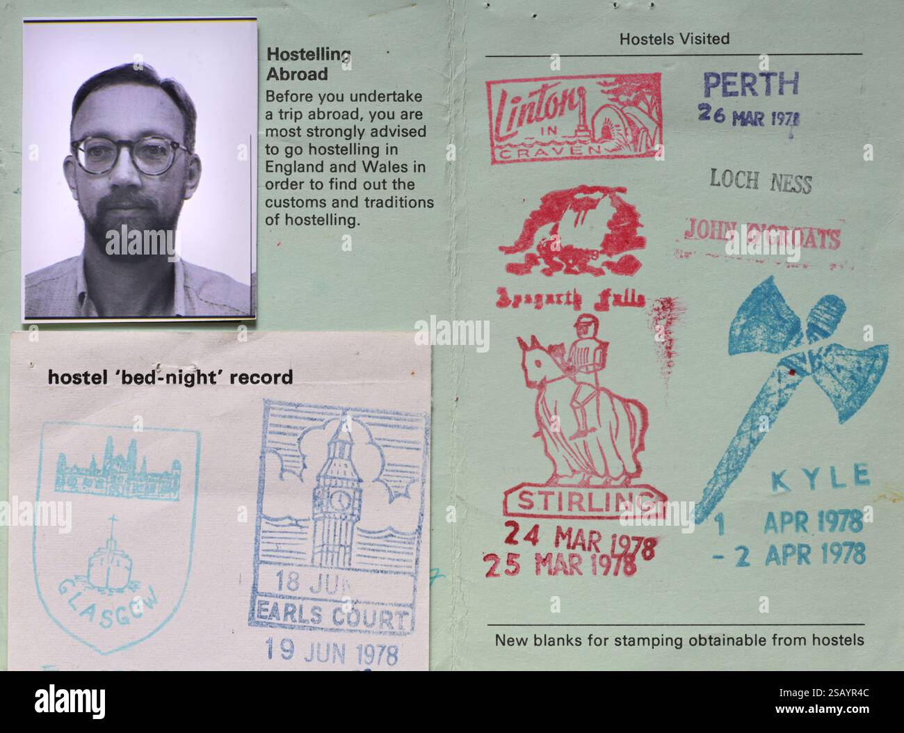 Vintage Youth Hostels Association Membership Card with Rubber Stamps of ...