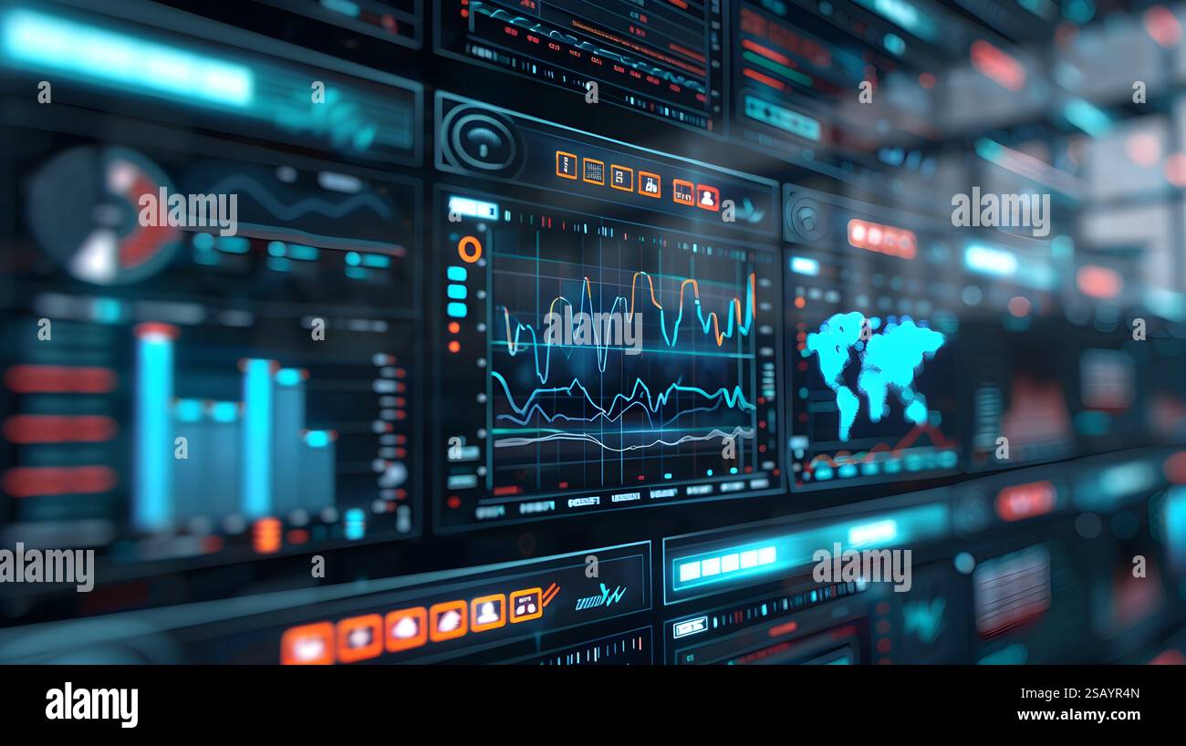 This digital dashboard interface showcases a comprehensive data ...