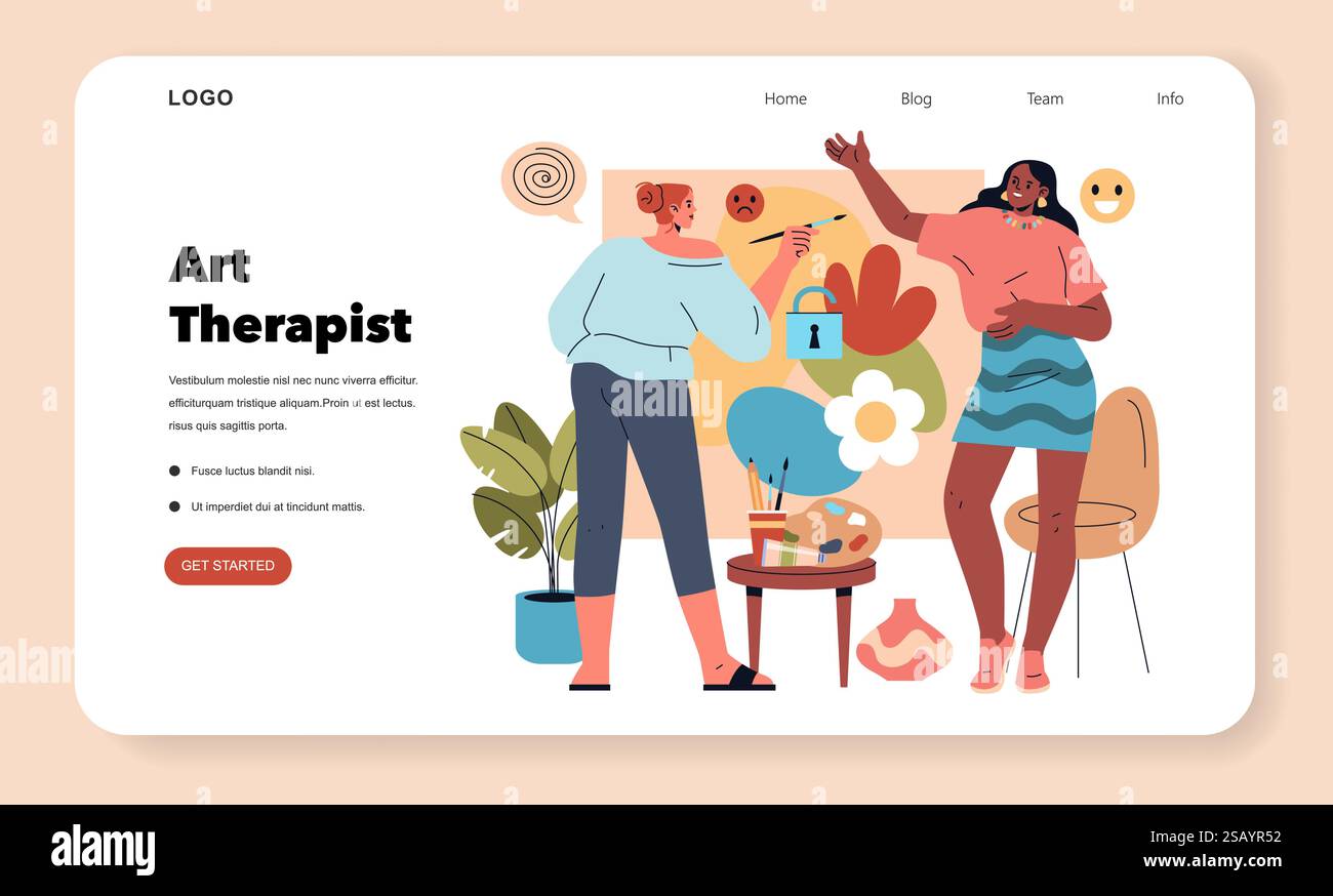 Art therapy session illustration. Two individuals engaging in creating ...