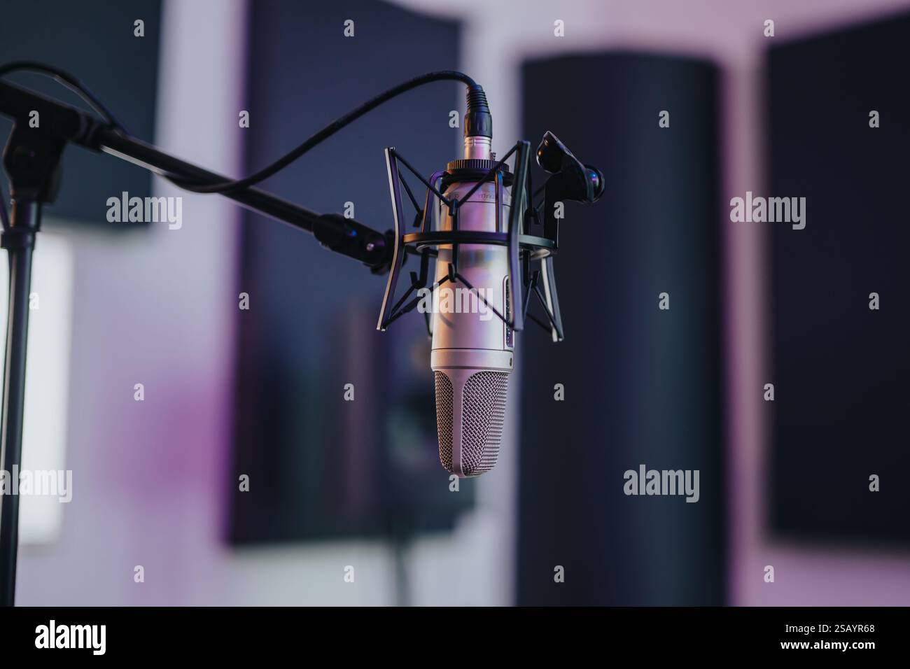 Professional studio microphone setup in a modern recording environment ...
