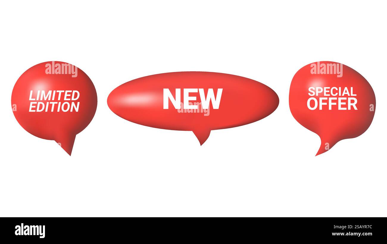 3D speech bubbles different shapes message icon. Text new special offer ...