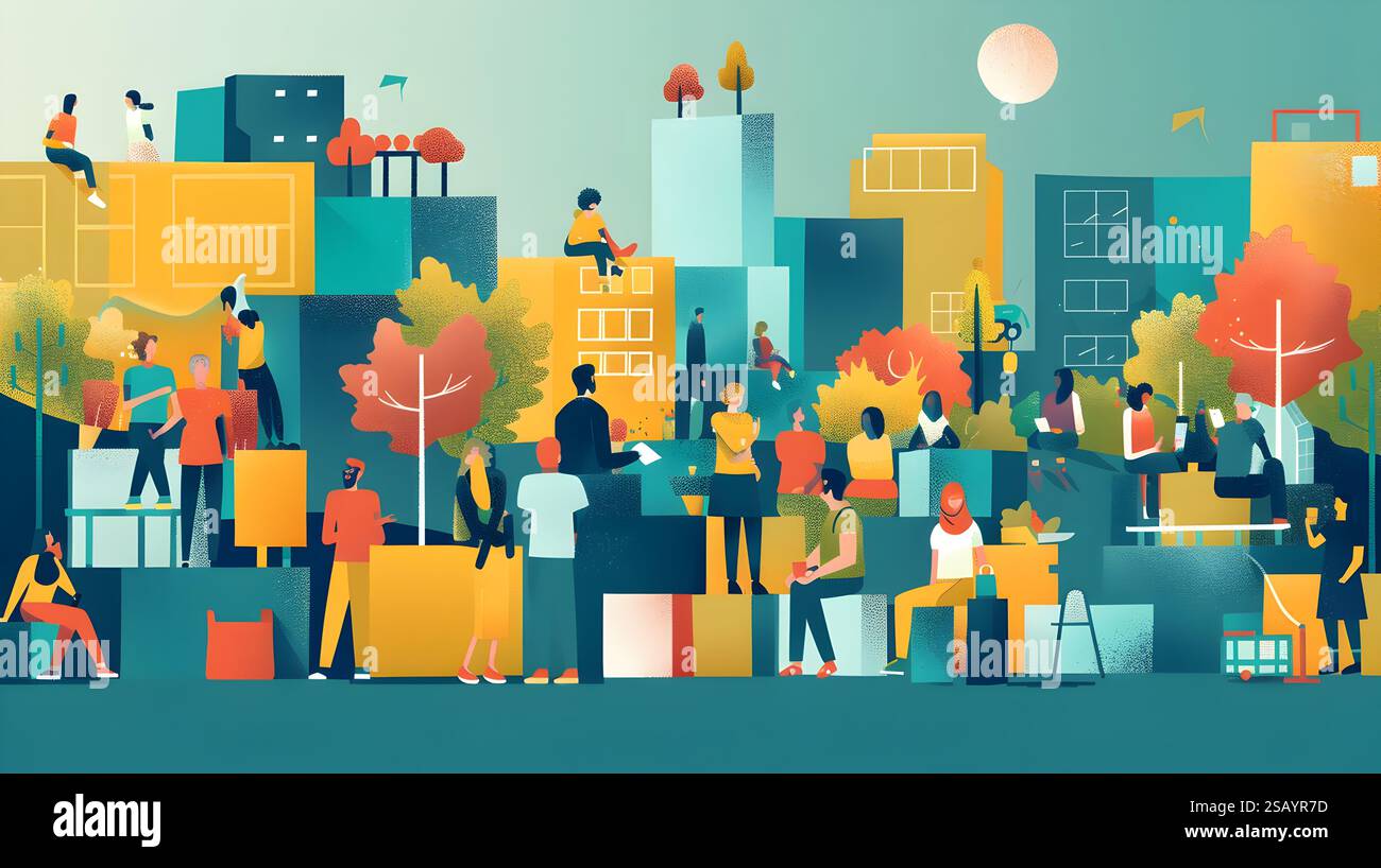 This vibrant depicts a diverse group of local stakeholders actively ...