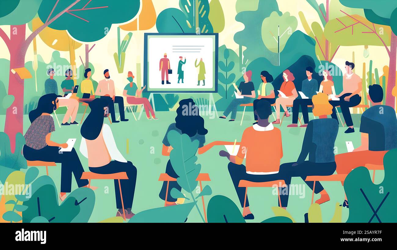 This image depicts an outdoor community meeting where local ...