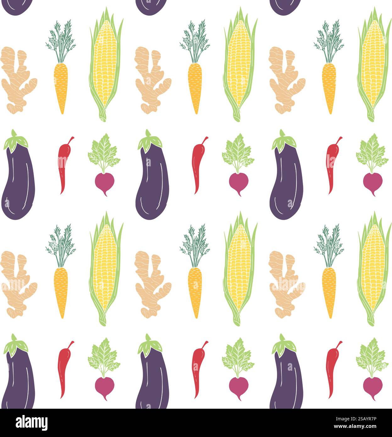 Vector seamless pattern of different color vegetables isolated on white ...