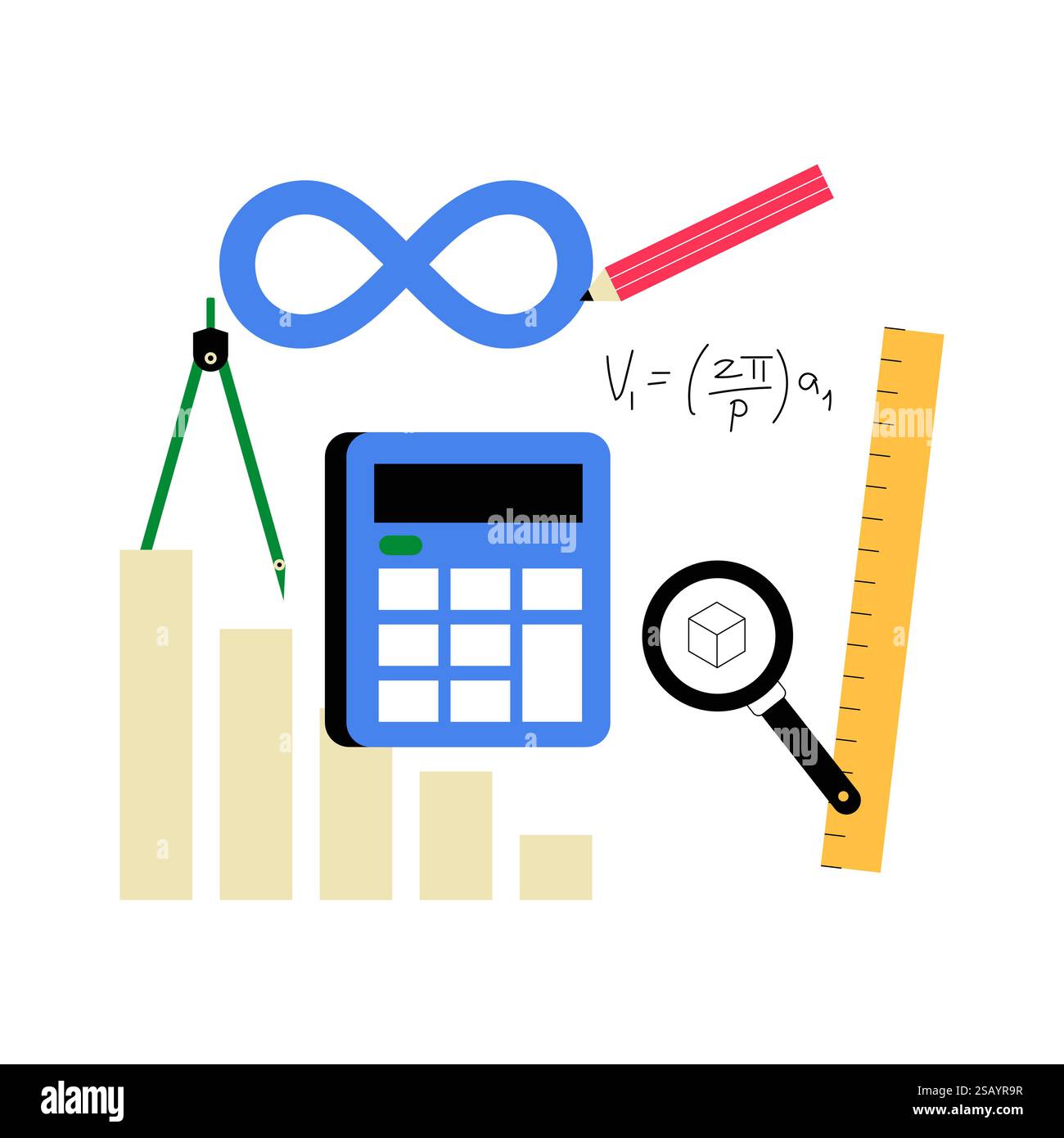 Mathematical Symbols And Tools In Flat Vector Illustration Symbolizing ...