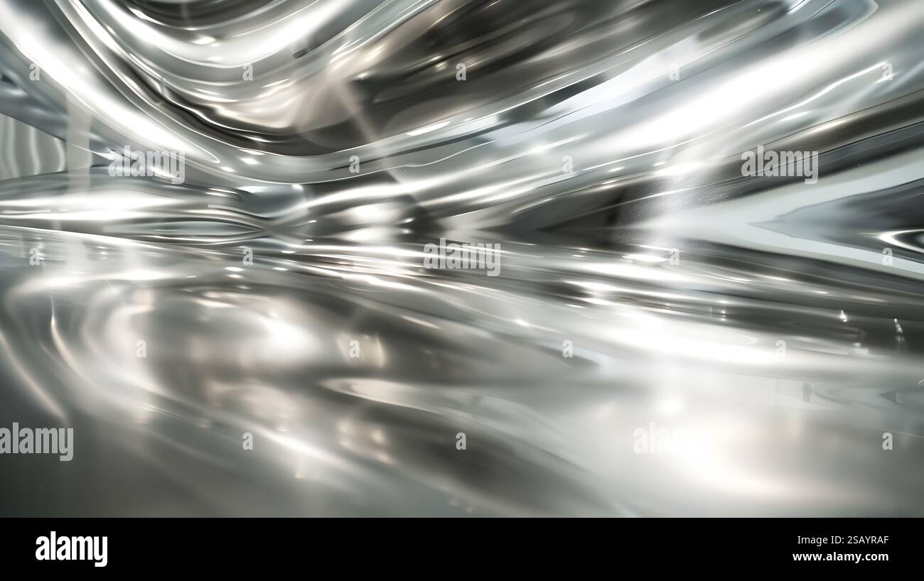 This image showcases a sleek and sophisticated abstract scene,featuring metallic silver sheets ...