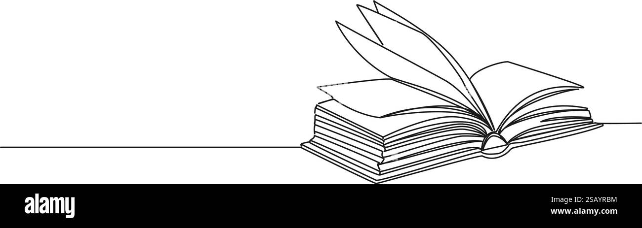 continuous single line drawing of open book, line art vector ...