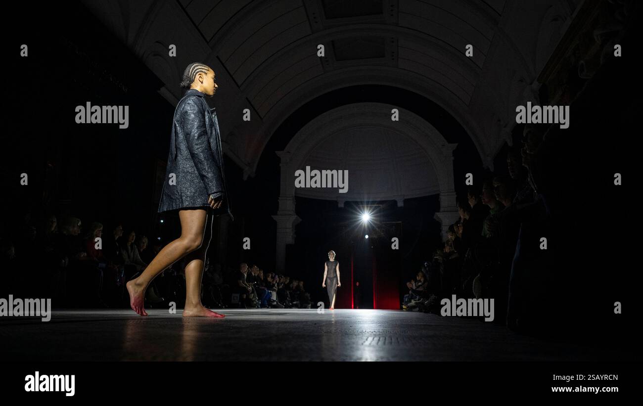 London, UK. 31 January 2025. A model on the catwalk during Fashion in ...