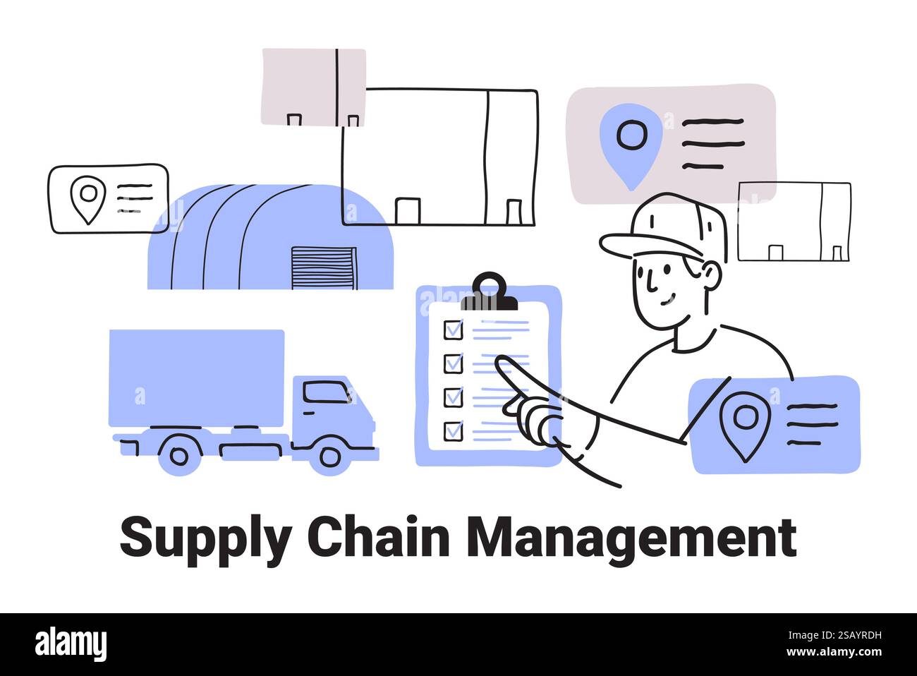 Supply chain management logistics concept warehouse truck worker ...