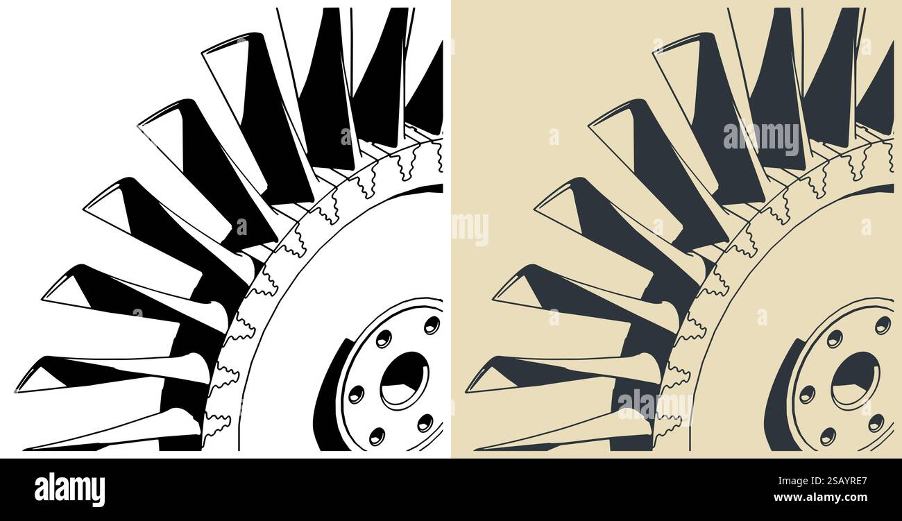 Engine compressor blisk and turbine blades close-up Stock Vector Image ...