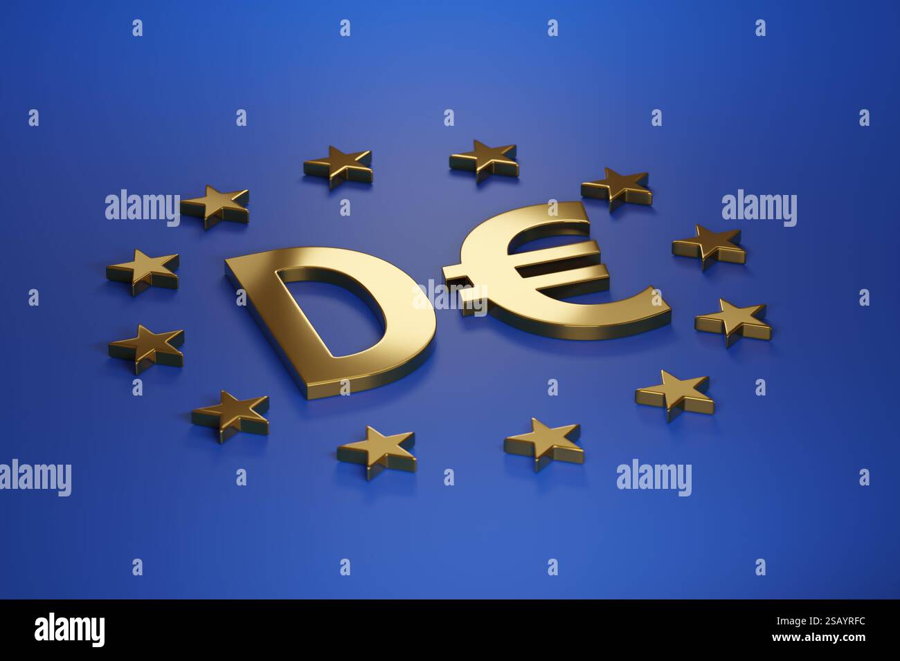 Digital euro symbol surrounded by stars. 3d illustration Stock Photo ...