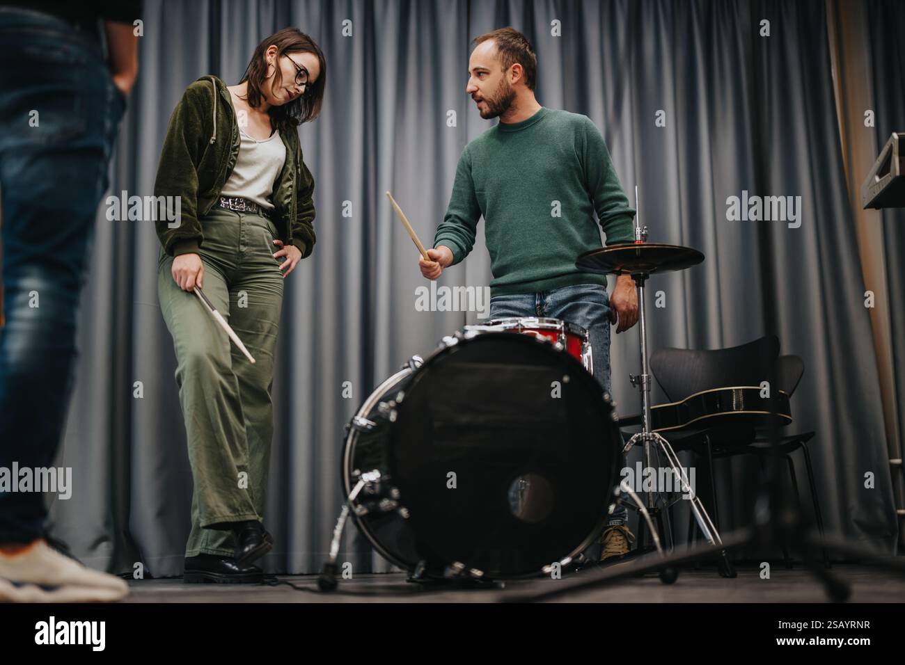 Music lesson with drum teaching session at a practice studio Stock ...