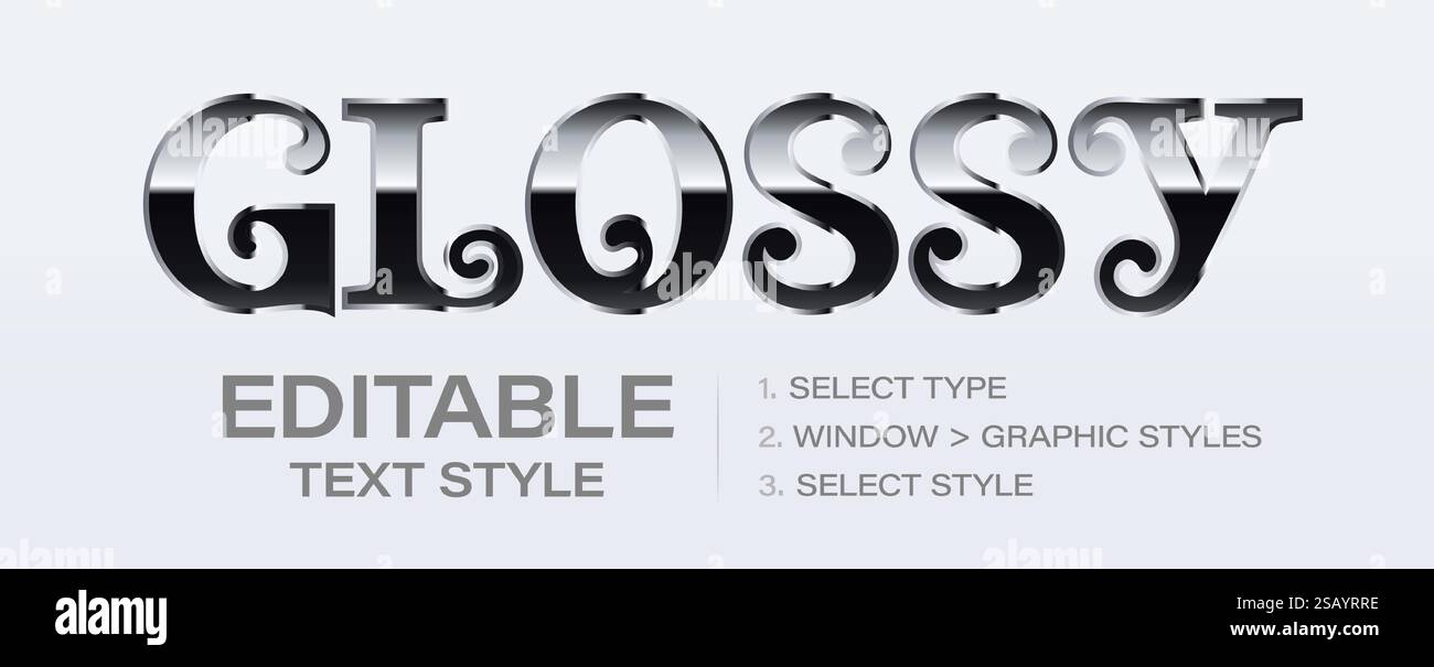 Glossy metallic editable text effect, black shiny platinum graphic style template. Customizable ...