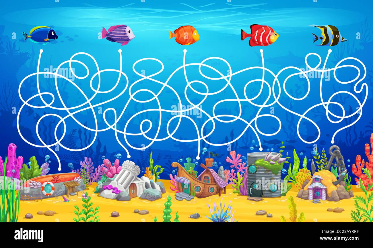 Kids labyrinth maze game, help to sea fishes find their underwater ...