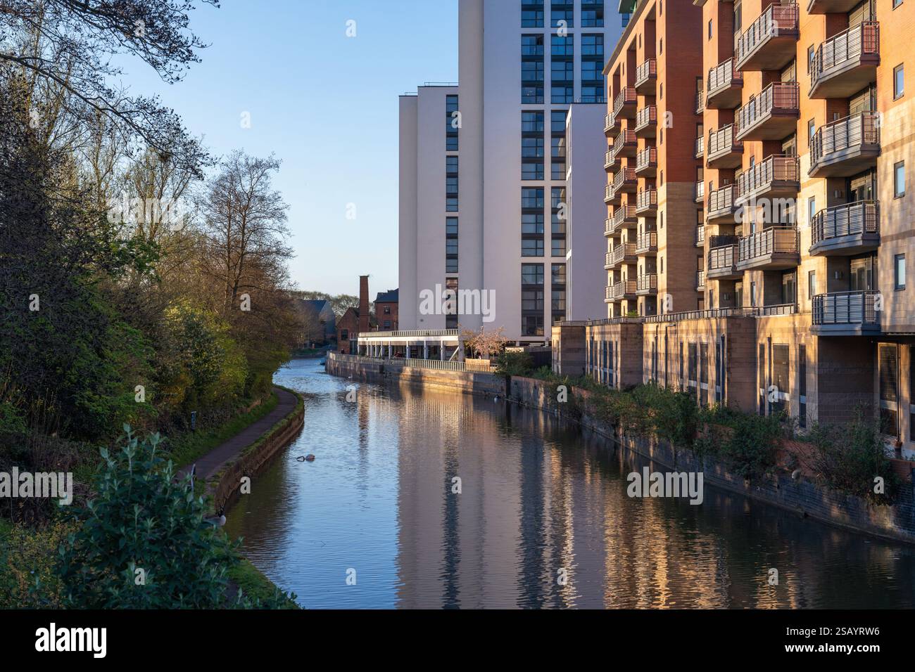 View of the River Soar with modern buildings along the riverside in ...