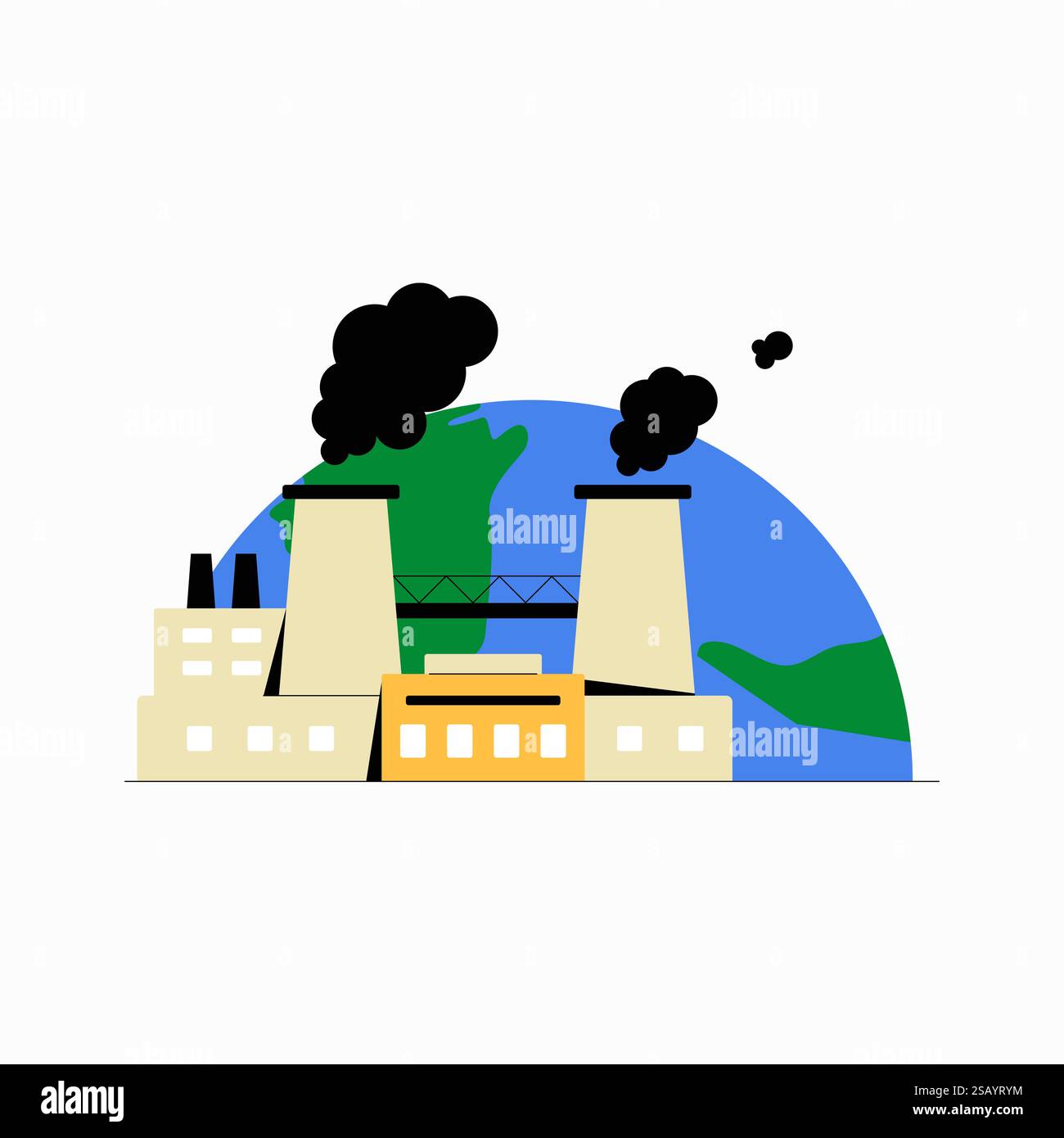 Factory Emissions Affecting The Planet In Flat Vector Illustration ...