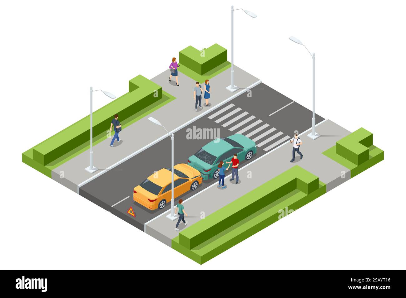 Isometric Car crash with two vehicles. Two cars crashed at an ...