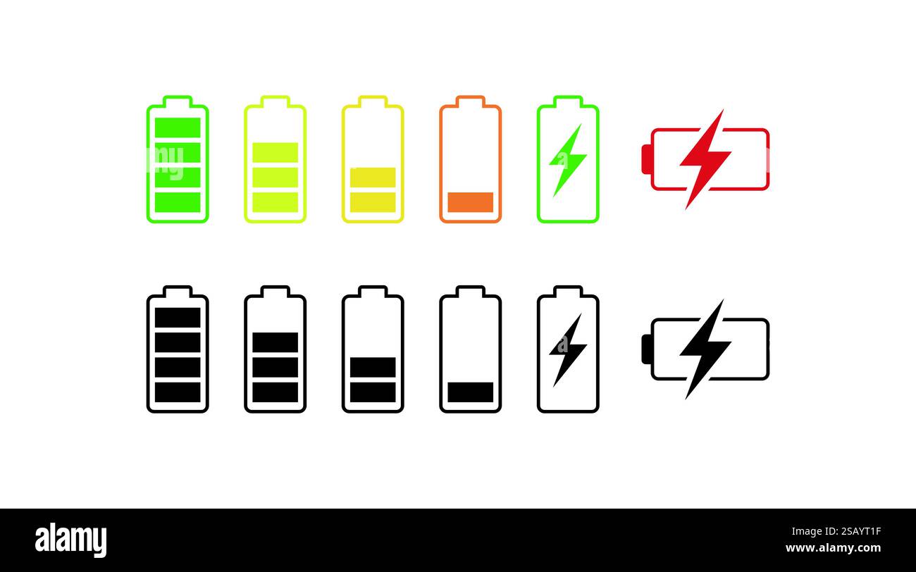 Battery icon set. battery charge level. battery Charging icon Stock ...