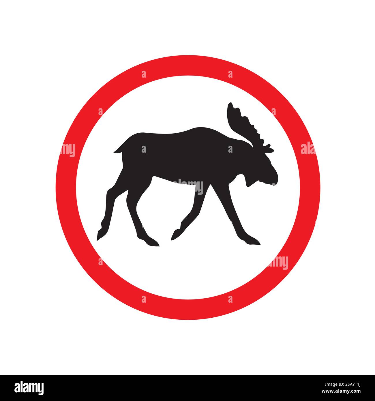 Vector warning road sign with moose silhouette in red circle isolated ...