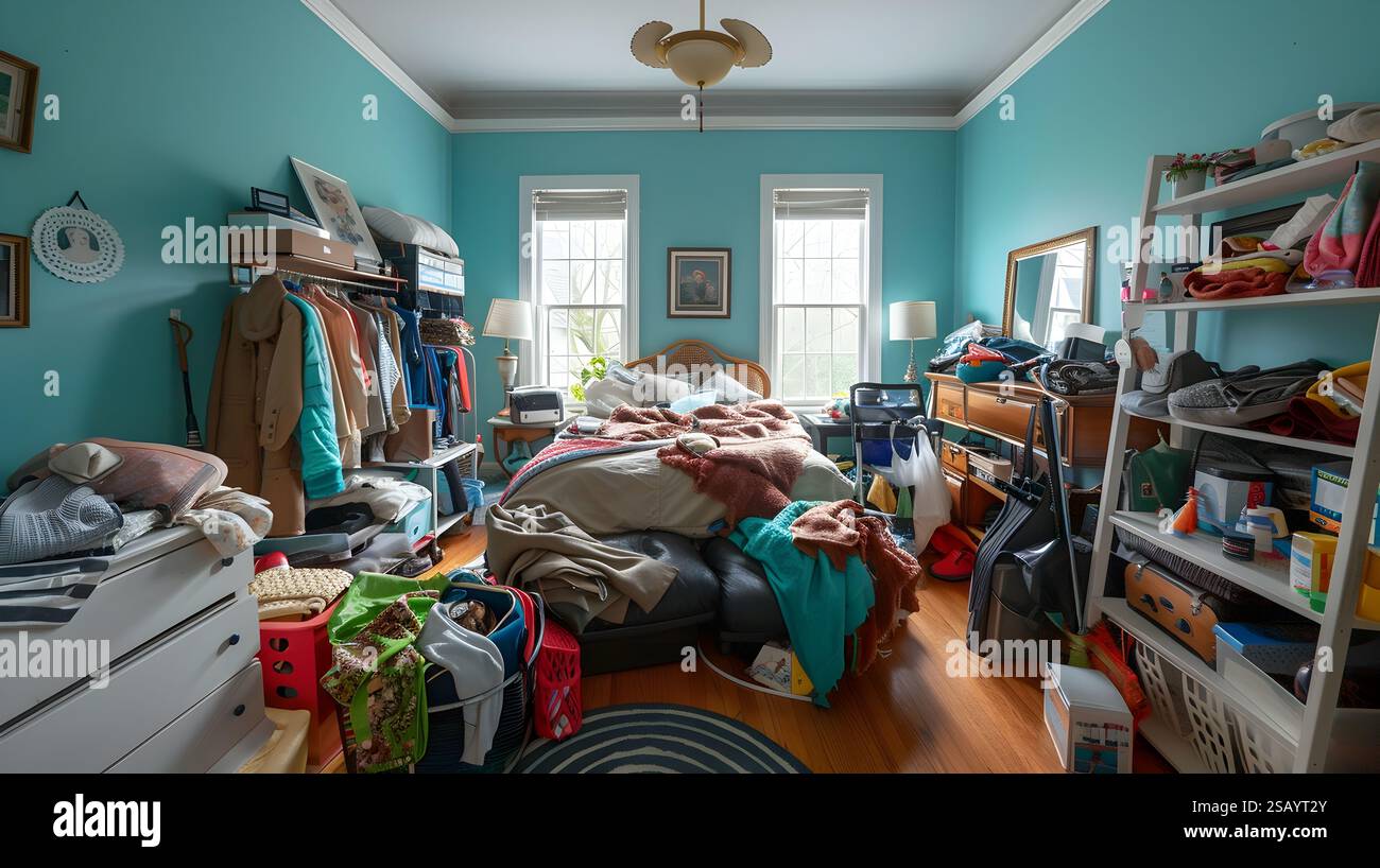 This image depicts the progression of a cluttered and disorganized ...