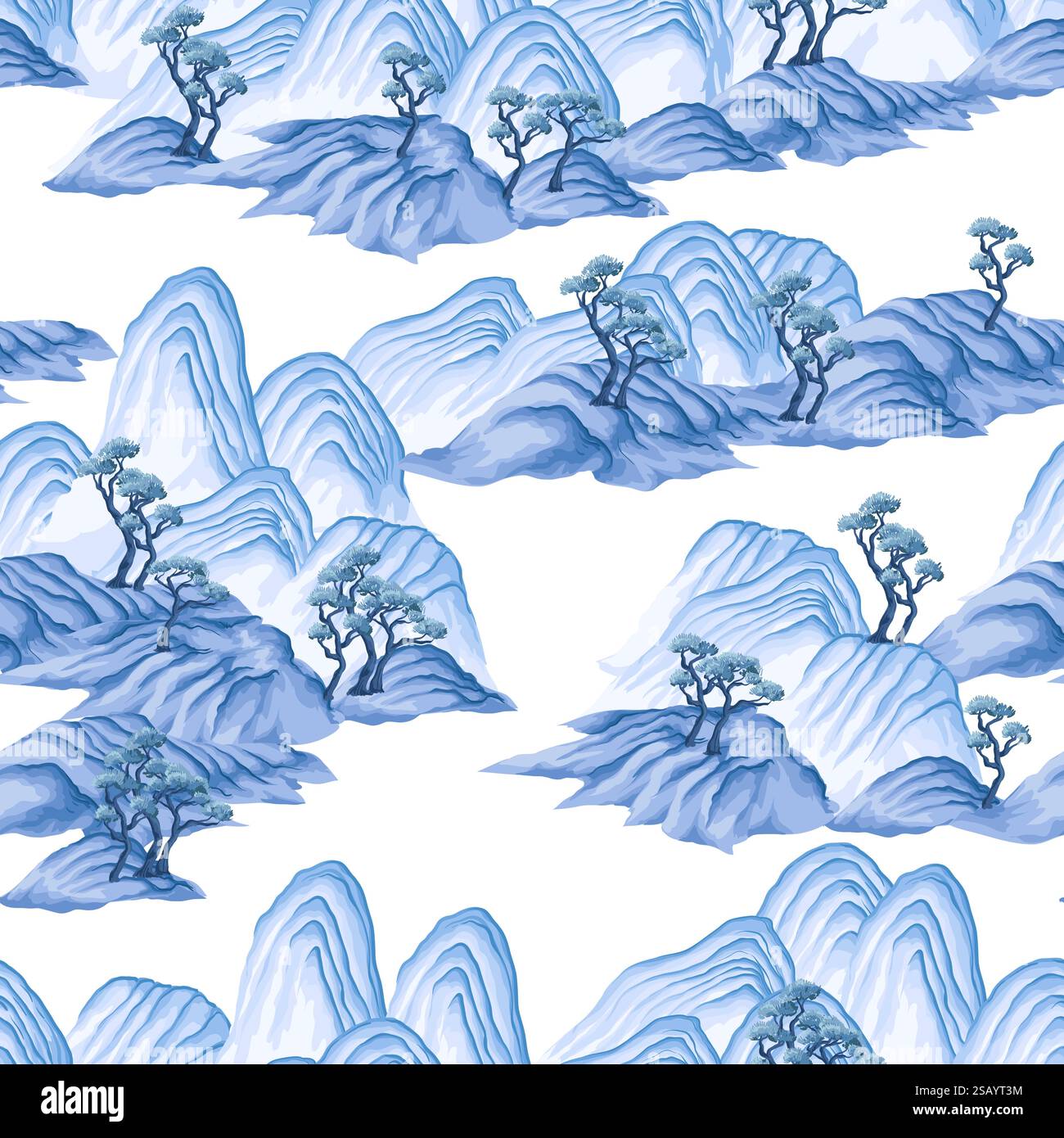 Seamless pattern with watercolour Chinese mountains. Vector Stock ...