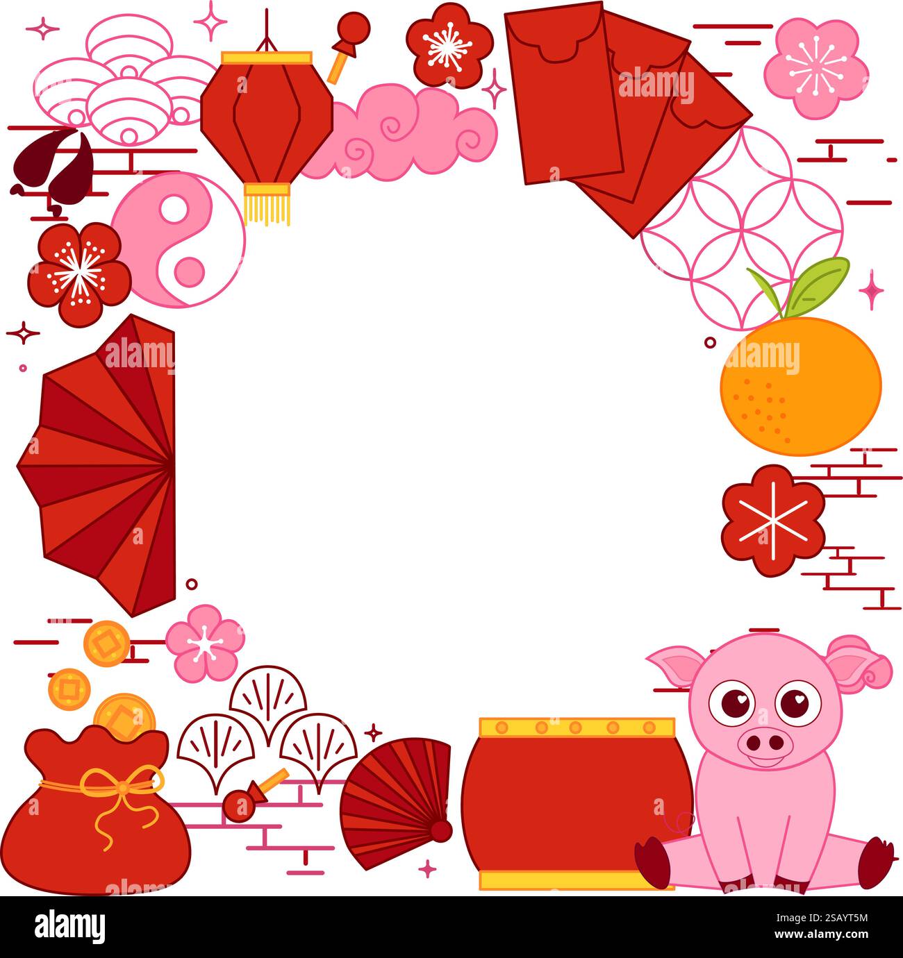 Chinese new year of pig 2031 vector graphic line square frame, New Year ...