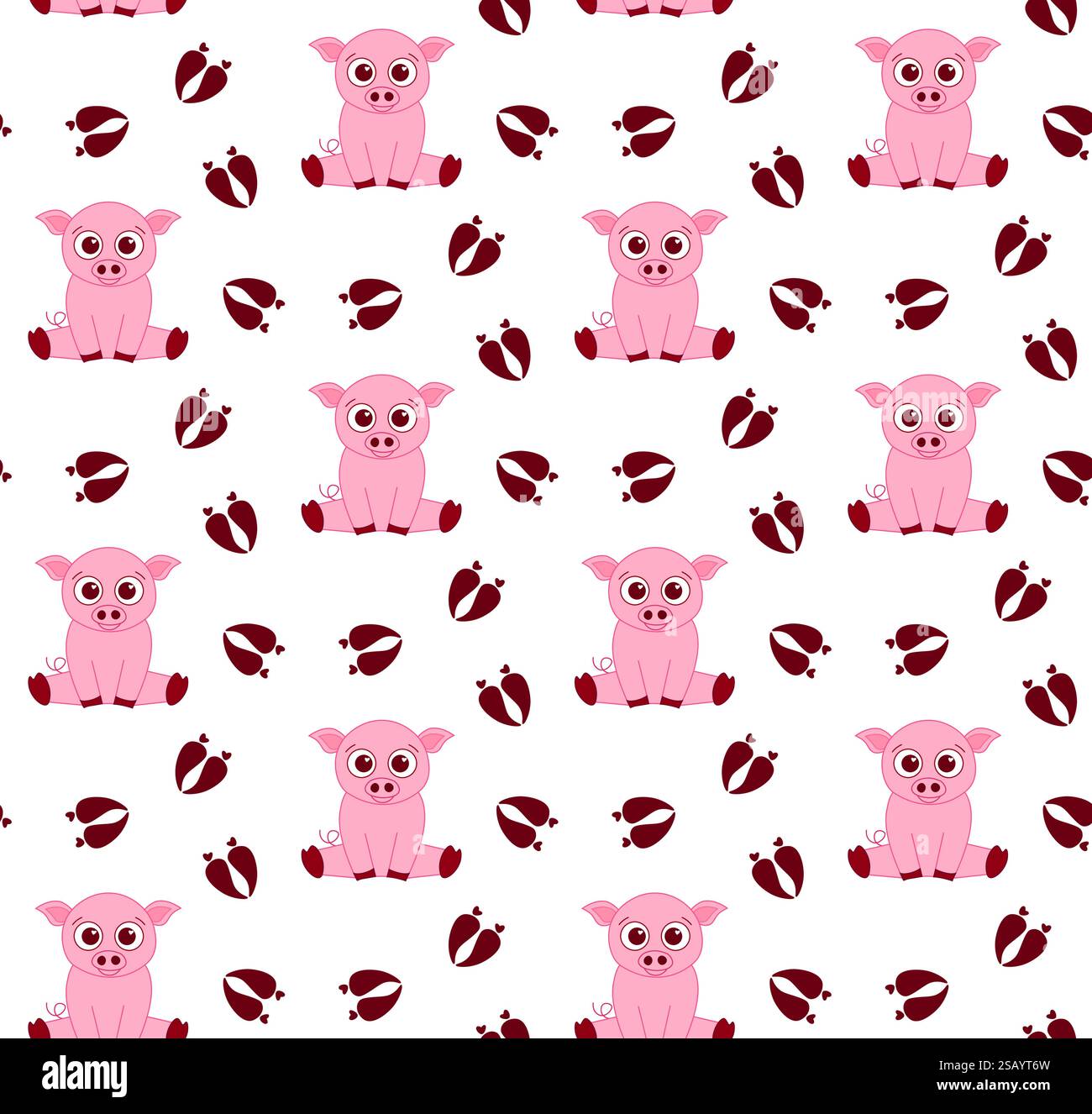 Seamless pattern with cute cartoon pigs and footsteps vector isolated ...