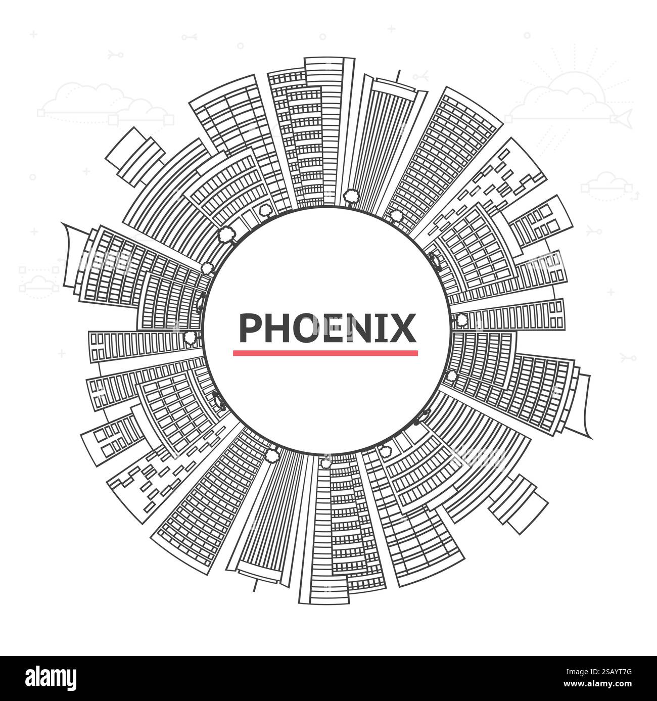 Outline Phoenix Arizona City Skyline with Modern Buildings and copy space Isolated on White ...