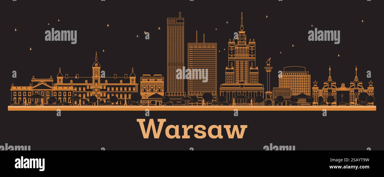 Outline Warsaw Poland City Skyline with orange Buildings. Vector ...