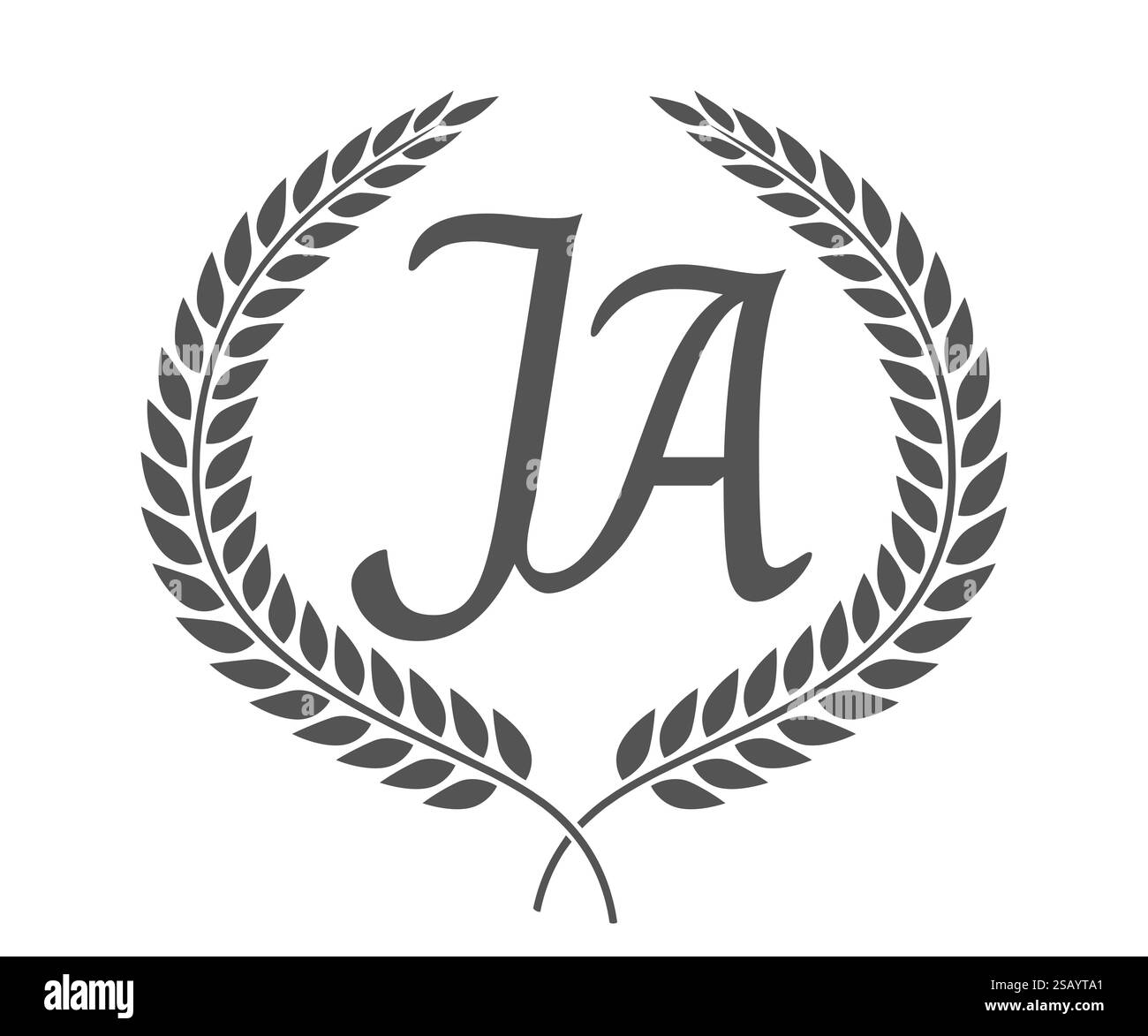 Initial letter J and A, JA monogram logo design with laurel wreath ...