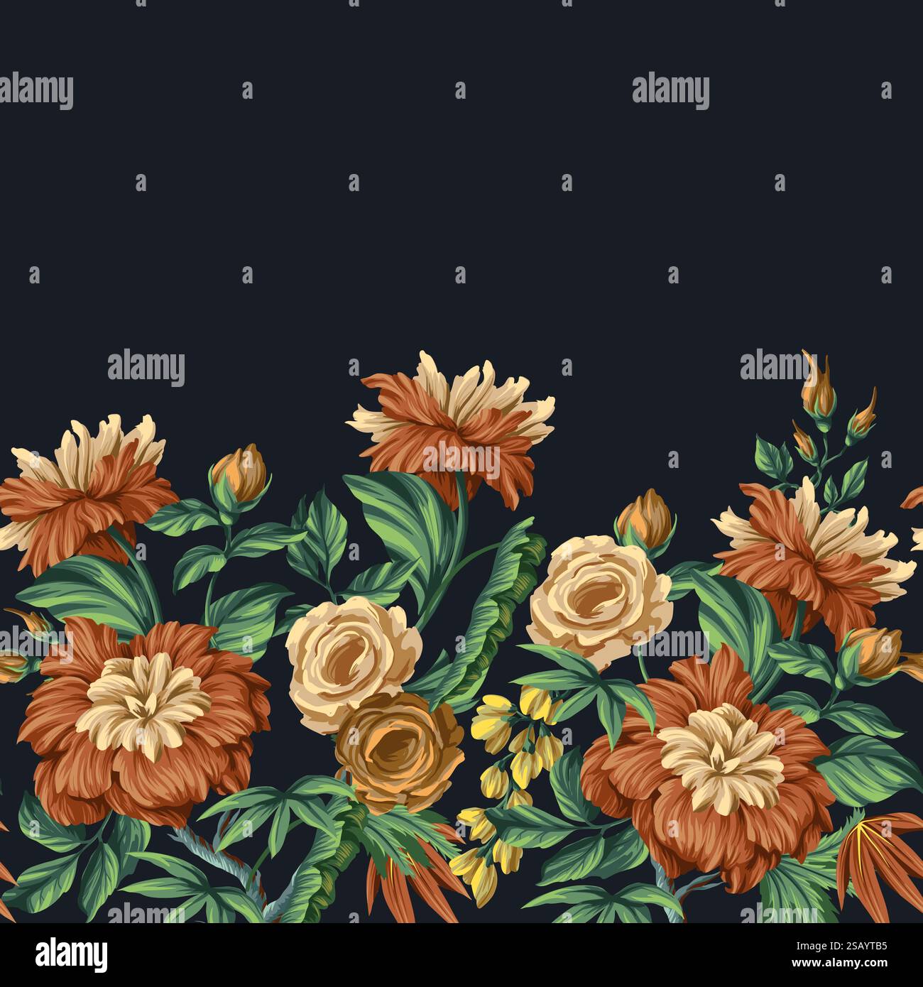 Border with Chintz flowers and leaves. Vector Stock Vector Image & Art ...