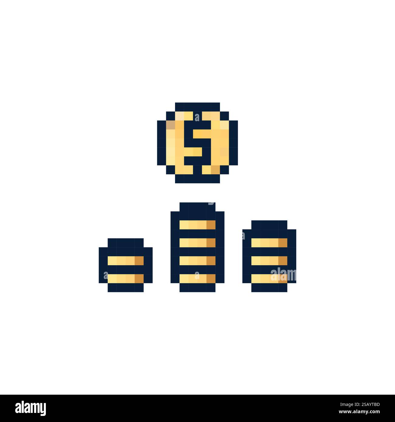 Gold cent coin logo. Dollar sign on coin. 8 bit coin icon. Coin in ...