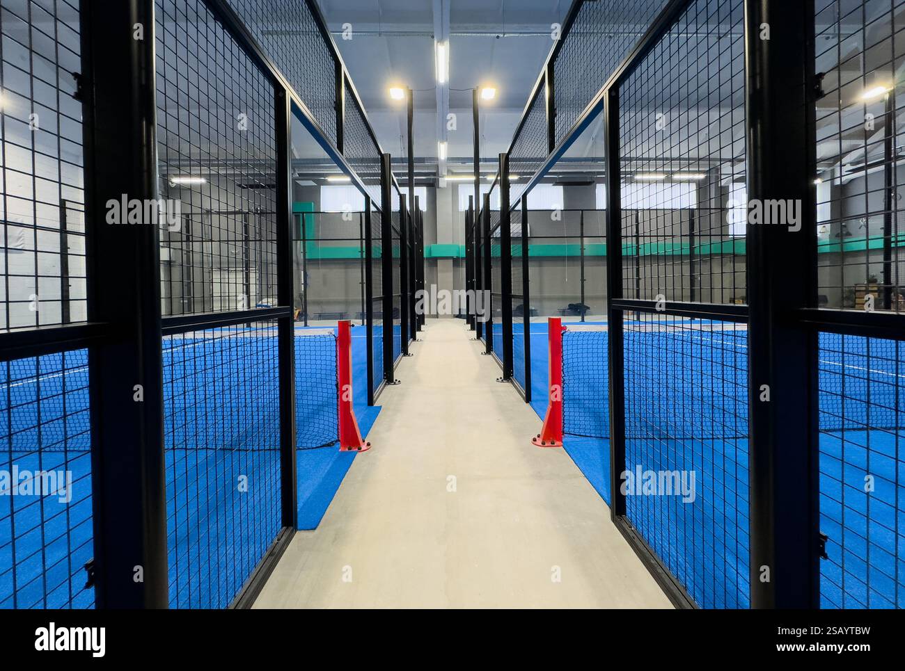Padel court with lines and net indoor Stock Photo - Alamy