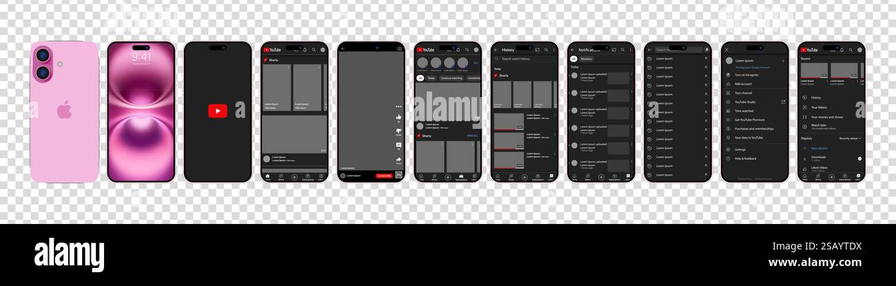 Youtube design in Iphone 16. Set Youtube screen social media and social ...