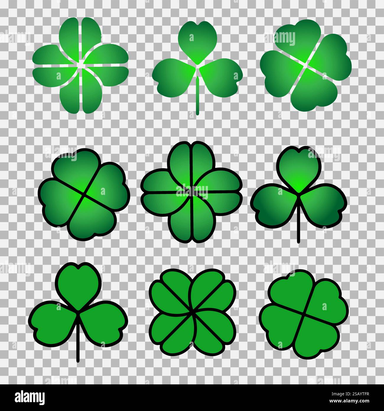 Green Shamrock clover icon.St Patrick day symbol, leprechaun leaf sign. Shamrock clover isolated ...