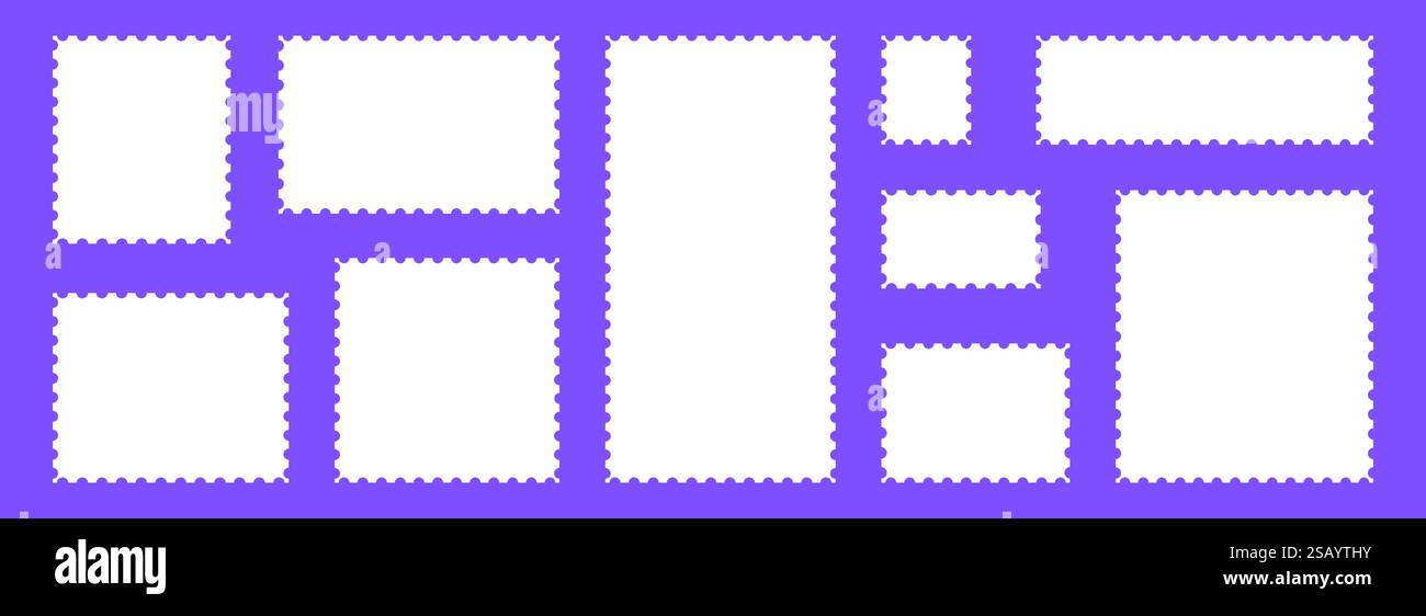 White postage stamps set. Post stamp frames and borders. Rectangle and ...