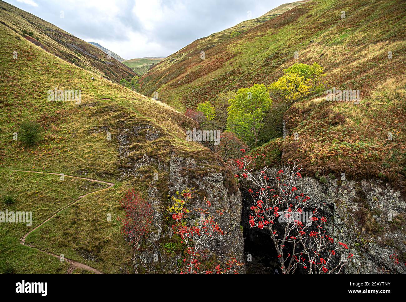 Landscape photography of valley Alva glen and Smuggler’s Cave, Scotland ...