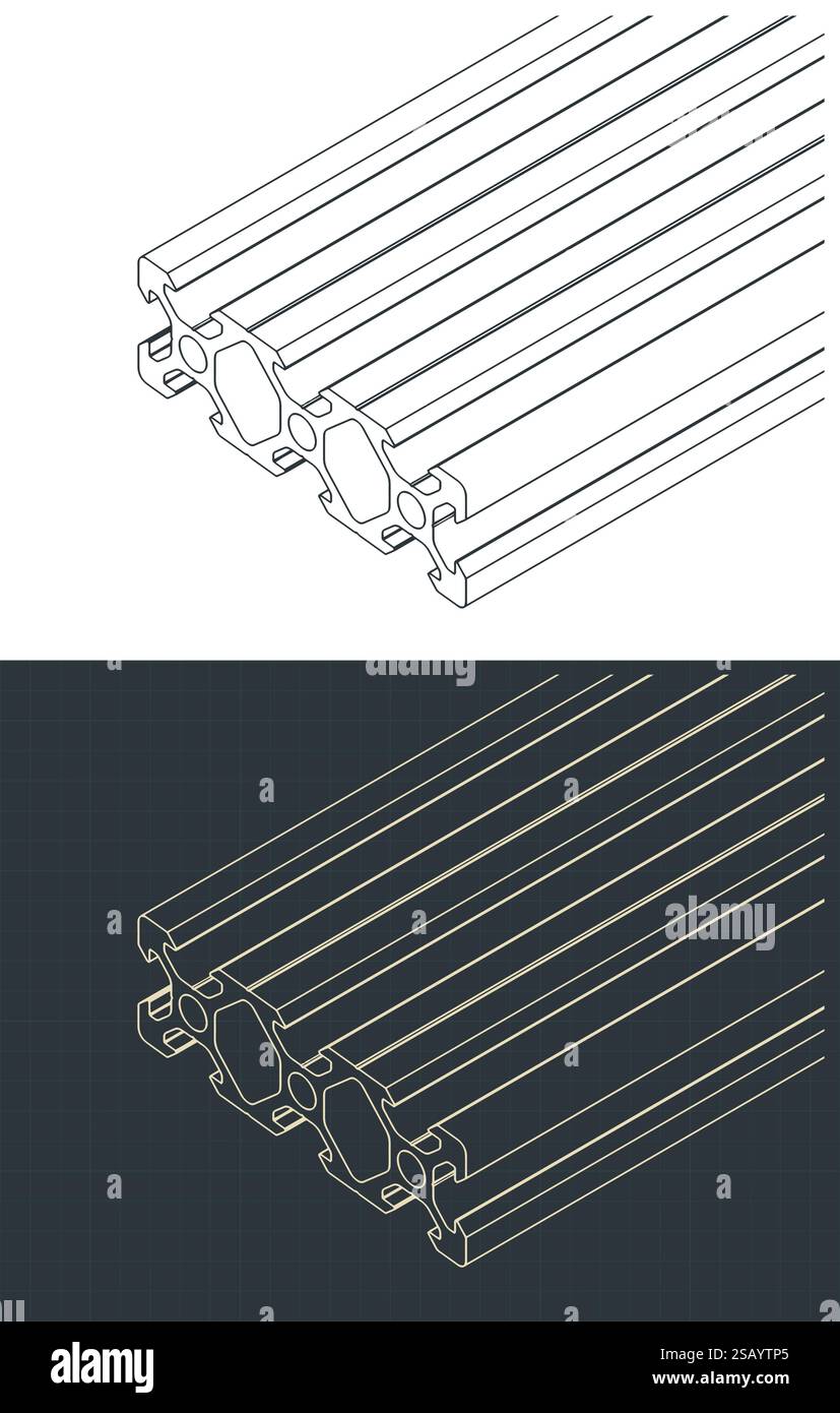 Stylized vector illustrations of isometric blueprints of aluminum ...