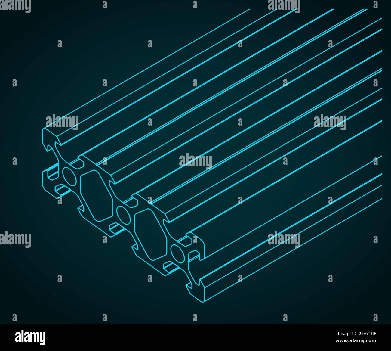 Stylized vector illustration of isometric blueprint of aluminum profile ...