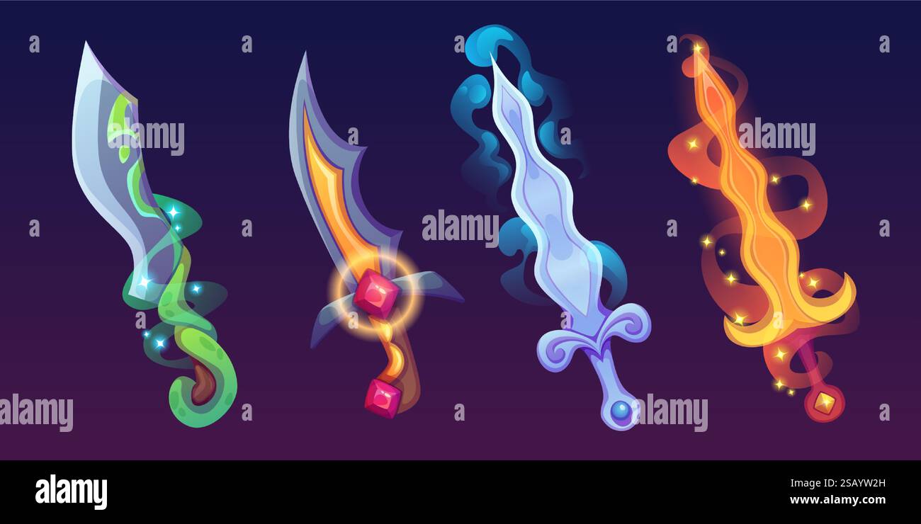 Magic game swords set isolated on background. Vector cartoon ...