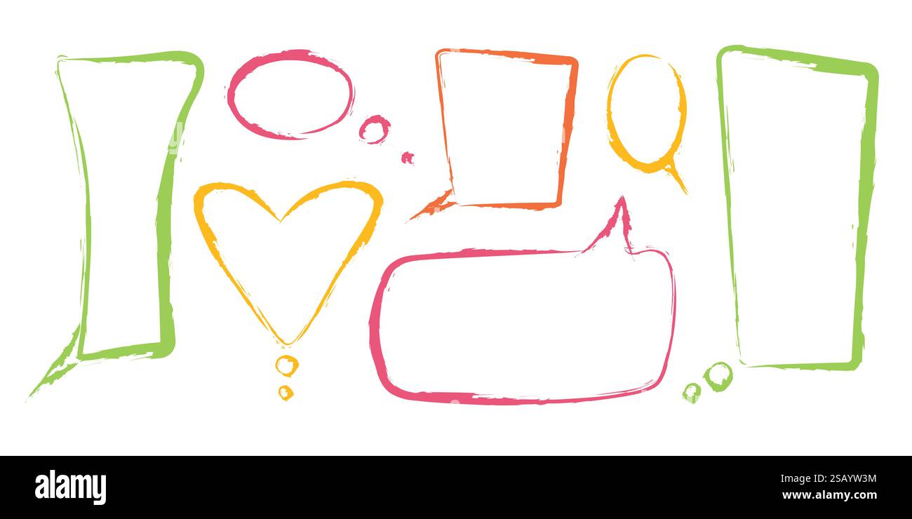 Crayon style speech bubble collection with multicolor outlines. Hand ...