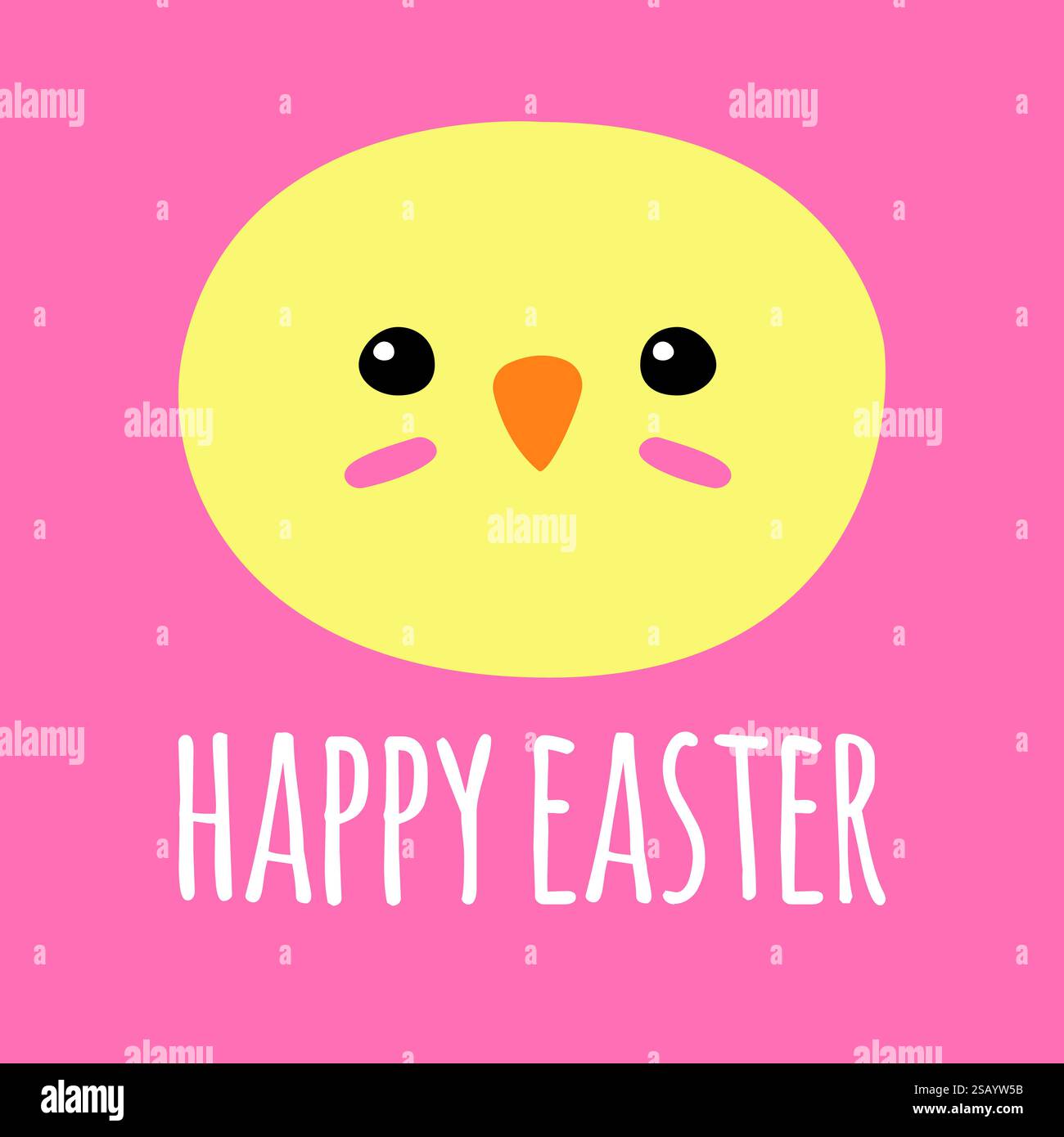 Vector hand drawn doodle flat chick face and happy easter lettering ...
