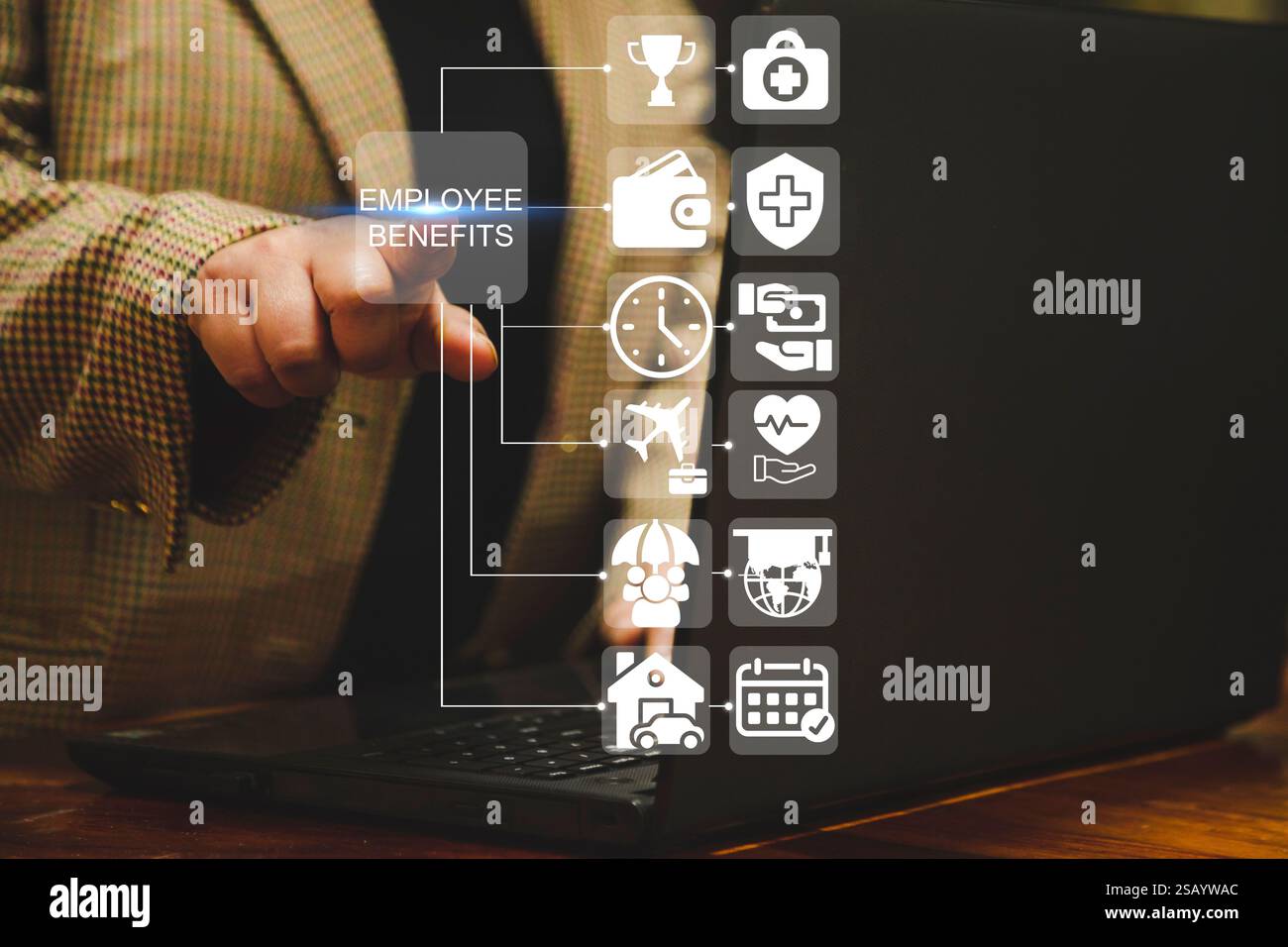 Perks and compensation package such as health insurance.Businesswoman ...